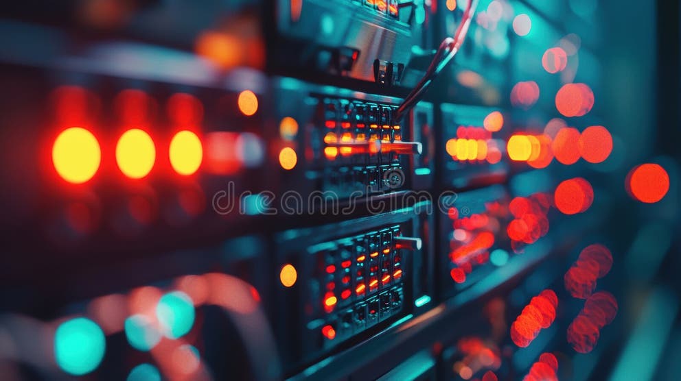 Close-Up of LED-Lit Server Panel in Modern Data Center Environment for ...