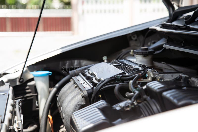 Close-up on the Left of the Car Engine Stock Image - Image of ...