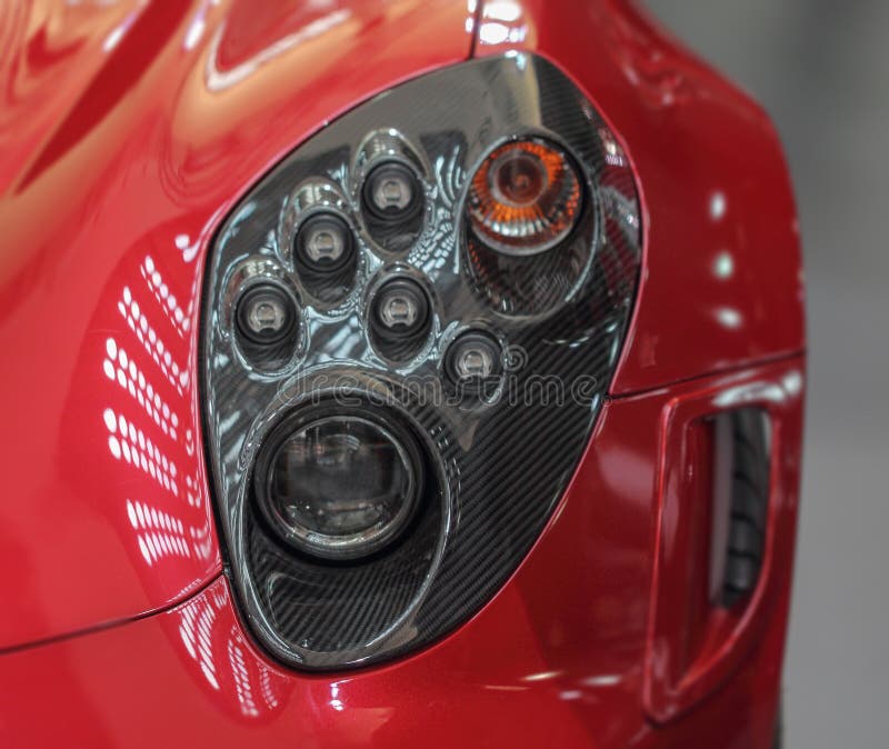 The Close Up of Left Front Headlight of the White Car. Stock Image ...