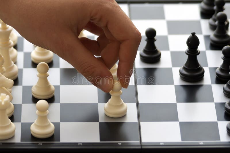 Hand Moving Pawn on Chessboard Stock Photo - Image of competition ...