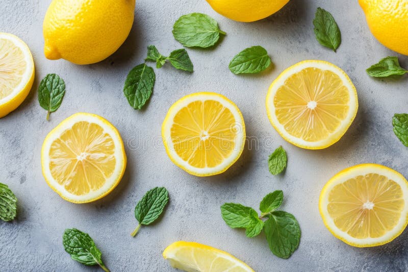A Close Up of a Lemon with Green Leaves on a Counter Stock Illustration ...