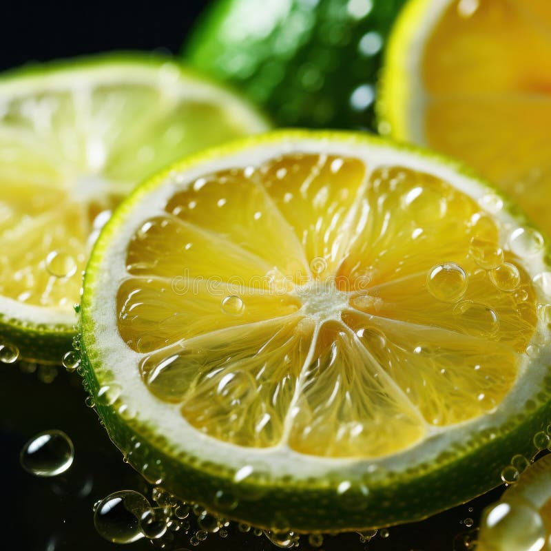 Close Up of Lemon and Lime Slices Drop in Fizzy Sparkling Water, Juice ...