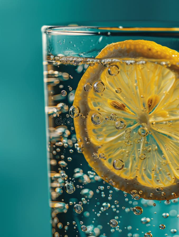 Close-up of Lemon Slice in Carbonated Water with Bubbles. Stock Image ...