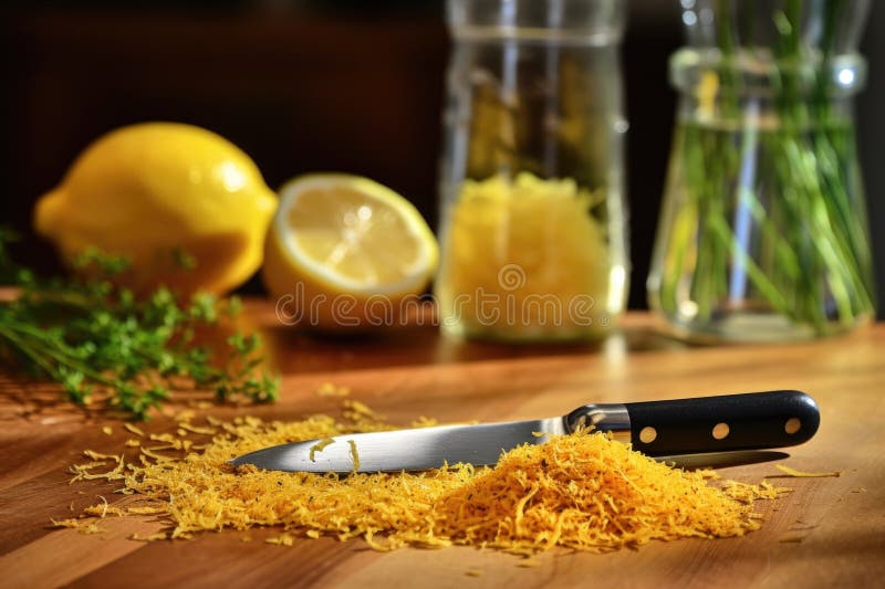 Close-up of Lemon Zest and a Zester on a Table Stock Illustration ...