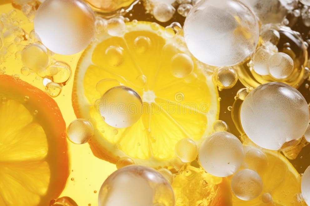Close-up of Lemonade Bubbles and Ice Cubes Stock Illustration ...