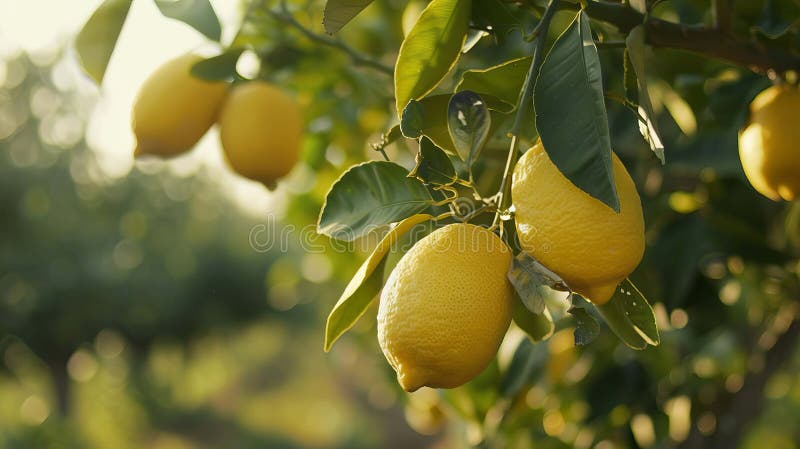 Close Up of Lemons Hanging from a Tree in a Lemon Grove .Generative AI ...