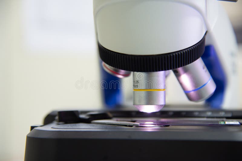 Close Up Lens Microscope in Laboratory Stock Image - Image of epidemic ...