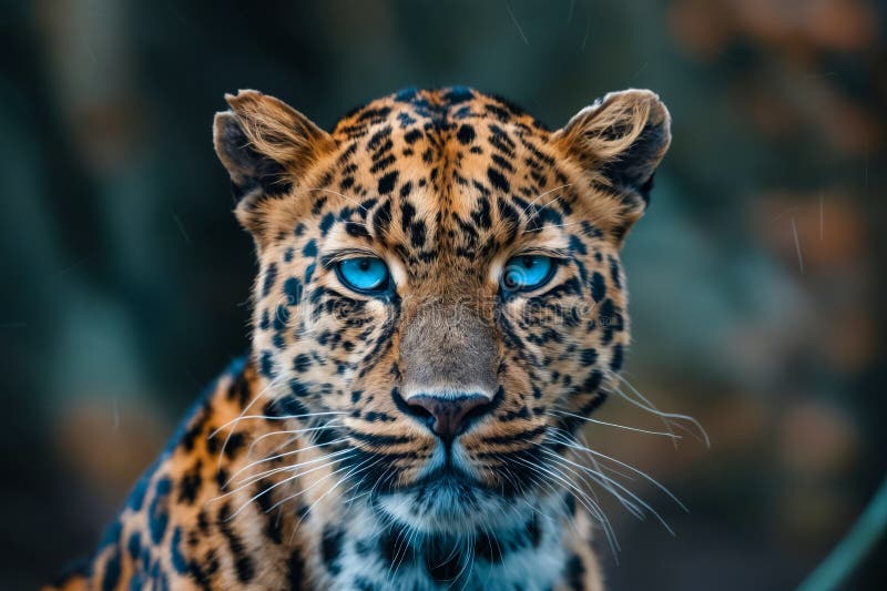 A Close Up of a Leopard with Blue Eyes in the Rain Stock Image - Image ...