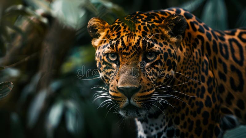 Close-Up of Leopard Face in Jungle Setting Stock Illustration ...