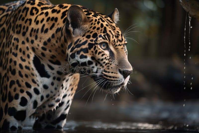 A Close Up of a Leopard Near a Body of Water with a Tree in the ...