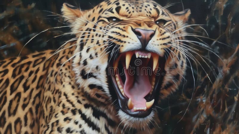 Close Up of Leopard Roaring. Generative AI Stock Illustration ...