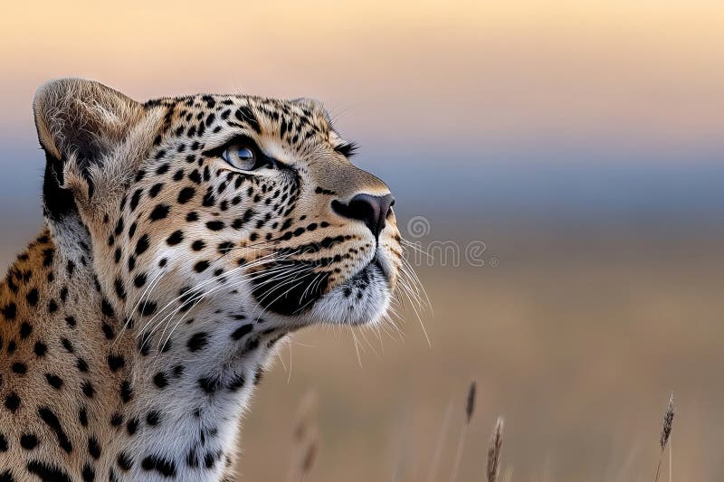 A Close Up of a Leopard S Face in a Field of Tall Grass Stock Photo ...