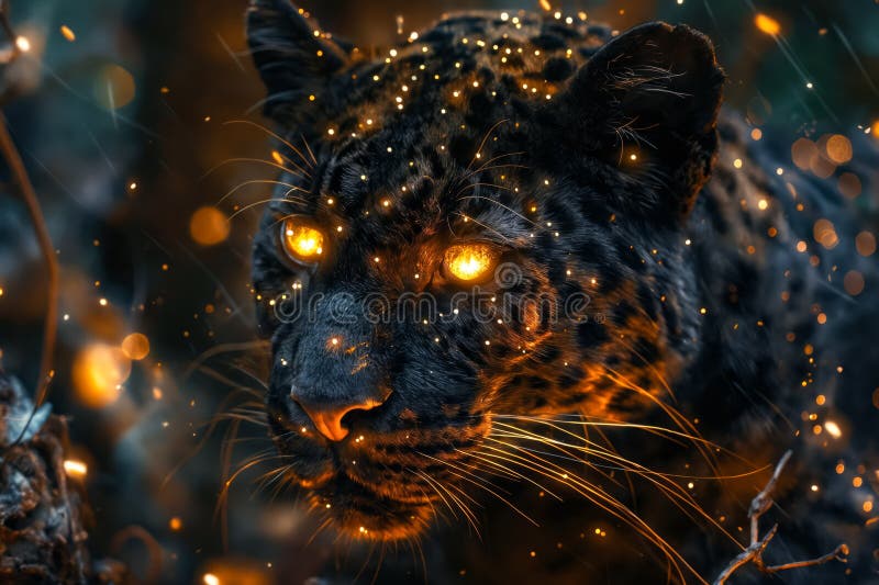 A Close Up of a Leopard S Face with Yellow Eyes. Generative AI Stock ...