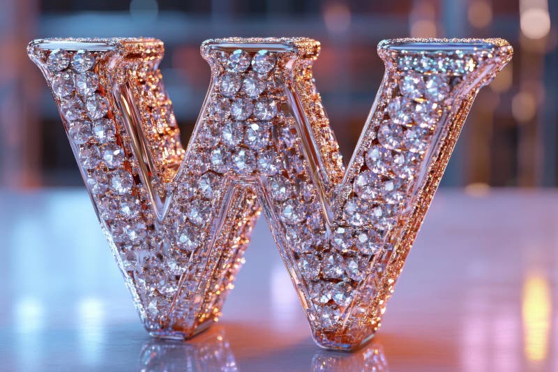 A Close Up of the Letter W Made of Diamonds Stock Illustration ...