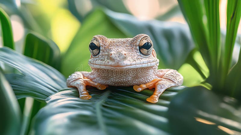 Close-up of a Light Beige Frog on a Leaf Stock Illustration ...