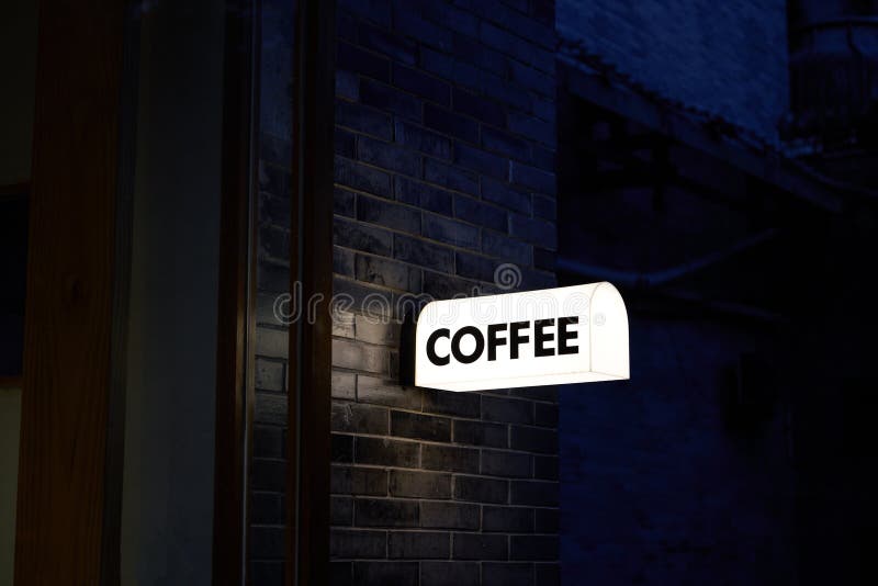 Close-up of Light Box in Cafe in Alley at Night Stock Photo - Image of ...