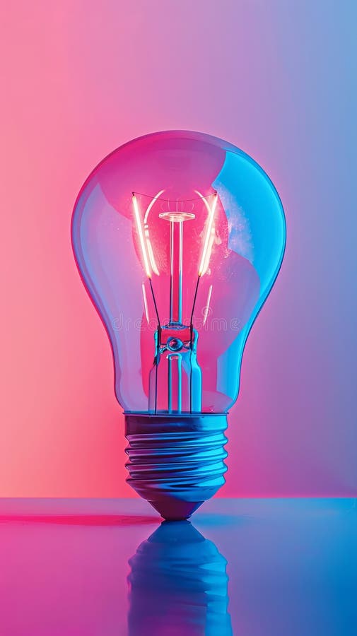 Close-up of a Light Bulb with Pink and Blue Gradient Background ...