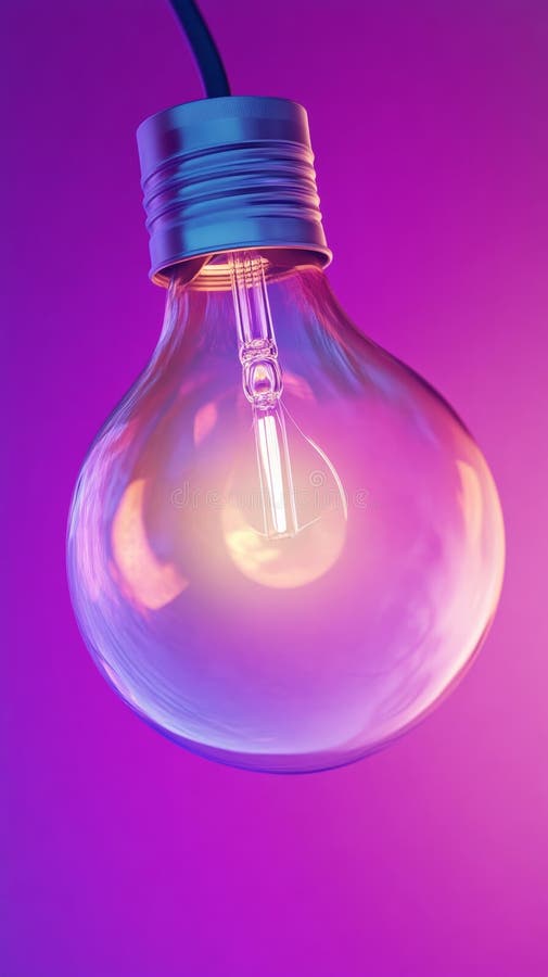 Close-up of a Light Bulb with Purple Gradient Background, Contemporary ...