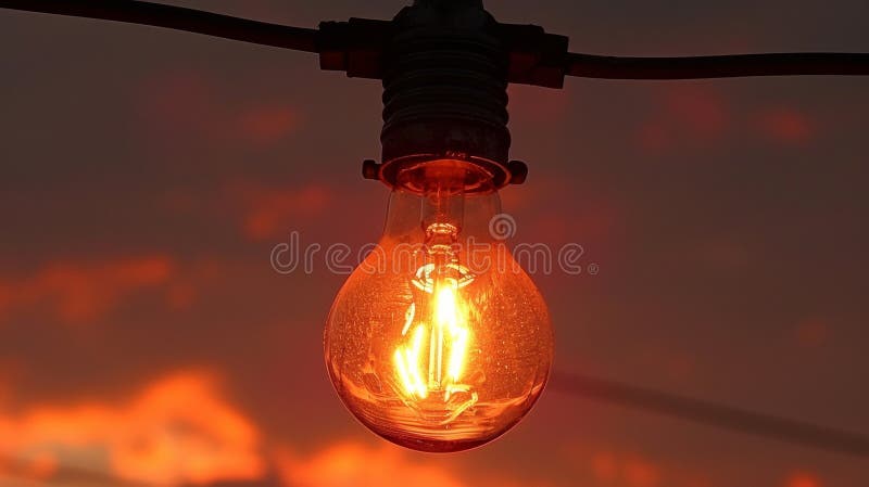 A Close Up of a Light Bulb with the Sun Setting in Front, AI Stock ...