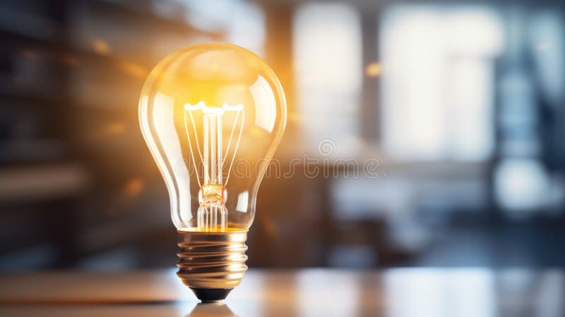 Close Up of Light Bulb on Table in Office Stock Illustration ...