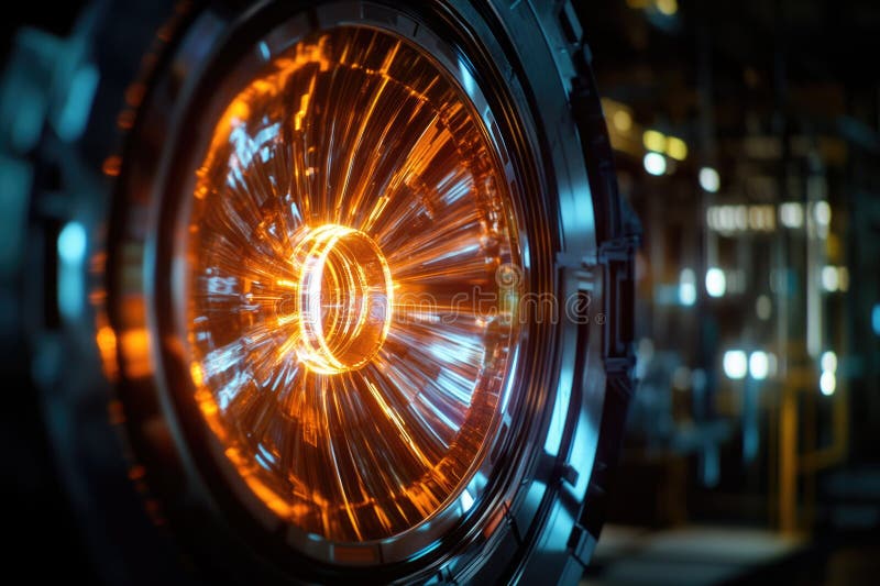 Close Up of a Light Source Inside a Machine with Mechanical Components ...