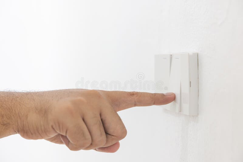 Close-up Light Switch of a Male Finger Will Turn on or Off a Light ...