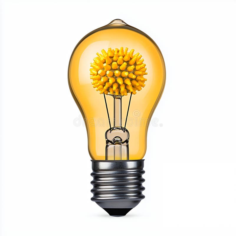 Yellow Spiky Sphere Inside Glowing Lightbulb on White Background Stock ...