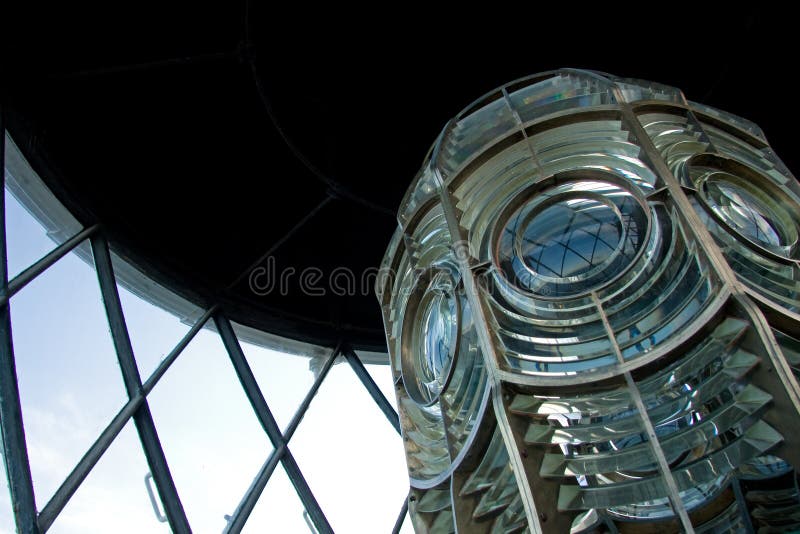 Lighthouse Lamp Room with Fresnel Lens Stock Photo - Image of carolina ...