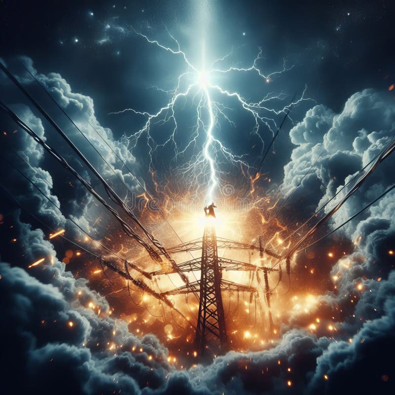 Close Up of a Lightning Bolt Striking a Power Line, Ca Stock Image ...