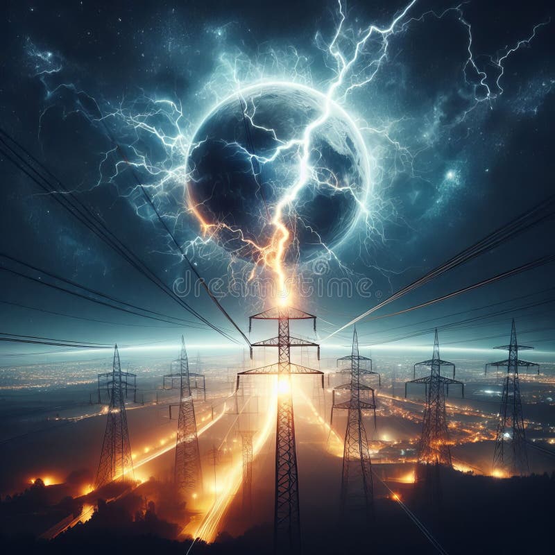 Close Up of a Lightning Bolt Striking a Power Line, Ca Stock Image ...