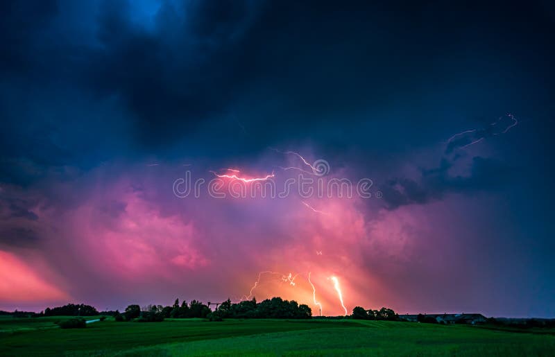 CLose Up with Lightning with Dramatic Clouds Composite Image . Night ...