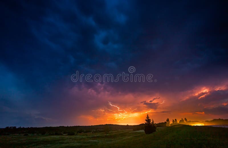 CLose Up with Lightning with Dramatic Clouds Composite Image . Night ...