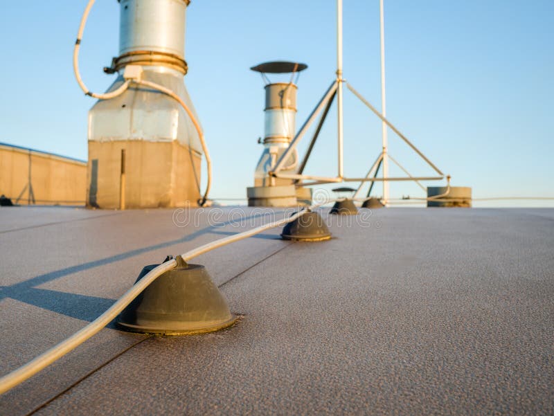 Close-up of a Lightning Rod and Ventilation System on the Roof Stock ...