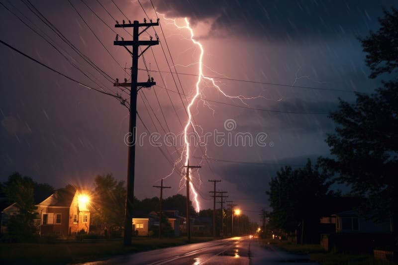 Close-up of a Lightning Strike on a Power Line Stock Photo - Image of ...