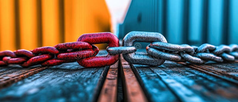 Close-up of Linked Red and Silver Chains with Colorful Background Stock ...