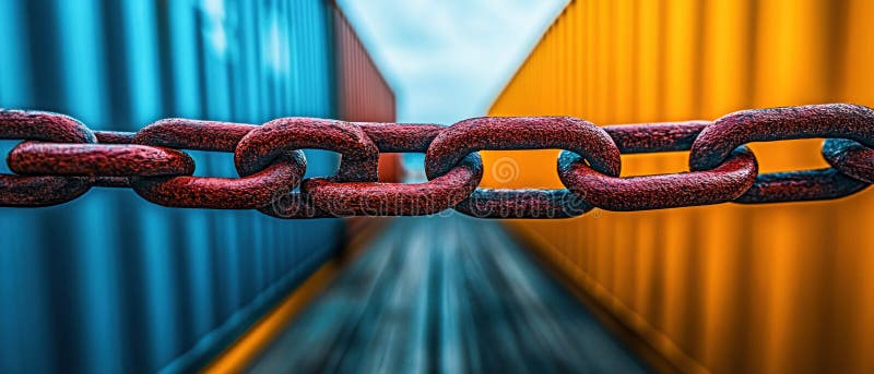 Close-up of Linked Red and Silver Chains with Colorful Background Stock ...