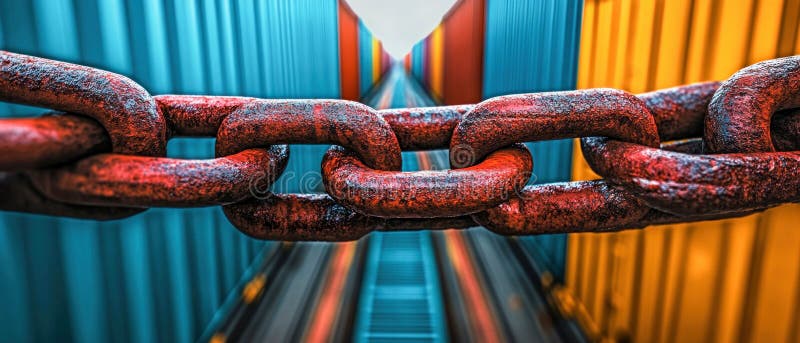 Close-up of Linked Red and Silver Chains with Colorful Background Stock ...