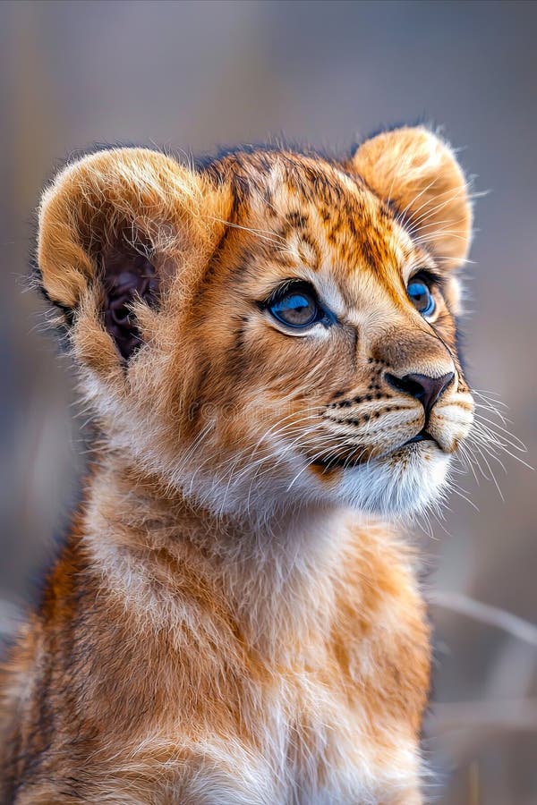 A Close Up of a Lion Cub with Blue Eyes Stock Image - Image of piercing ...