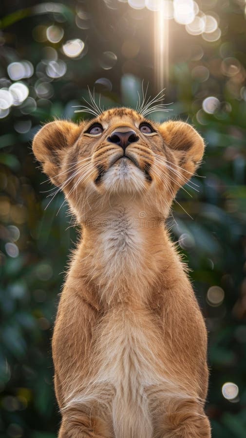A Close Up of a Lion Cub Looking Upward at the Camera, AI Stock Image ...