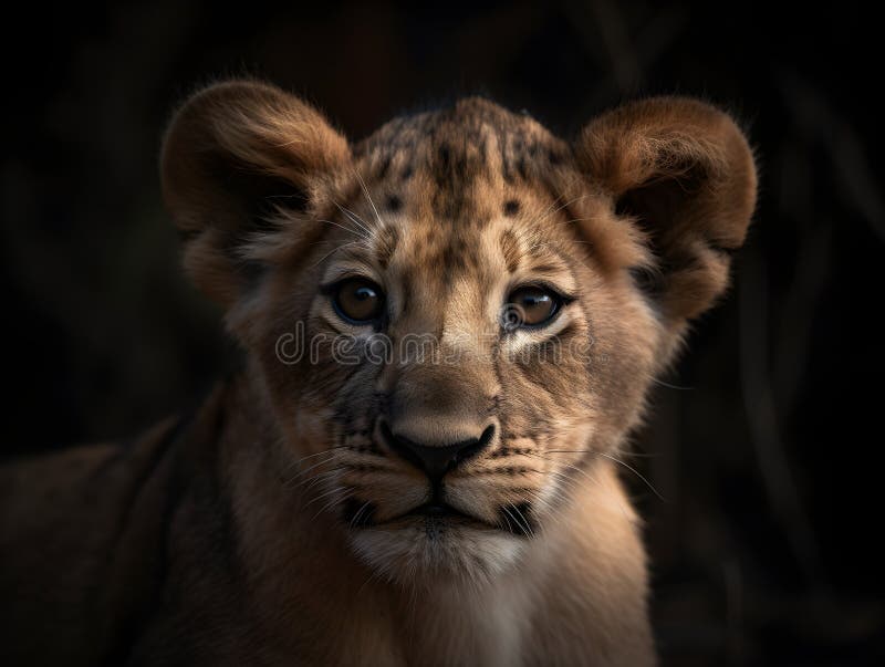 Close-up of Lion Cub in the Wild Stock Illustration - Illustration of ...