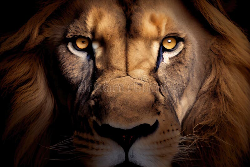 Close-up of Lion S Face, with Piercing Eyes and Sharp Teeth Stock Photo ...
