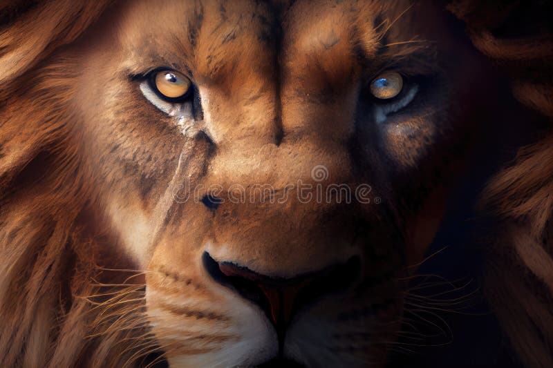 Close-up of Lion S Face, with Piercing Eyes and Sharp Teeth Stock ...