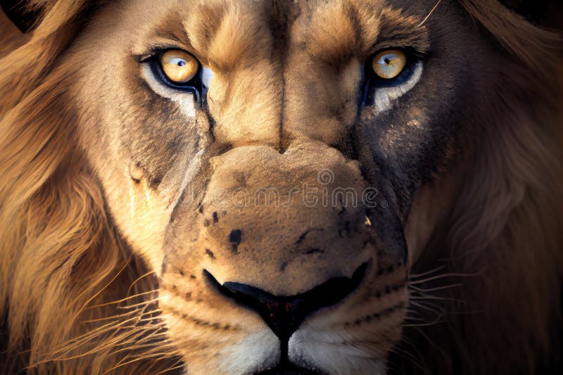 Close-up of Lion S Face, with Piercing Eyes and Sharp Teeth Stock ...