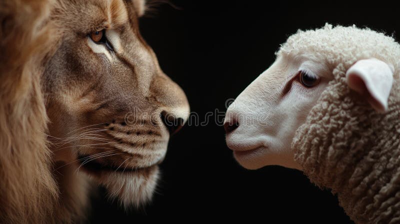 Close-up of Lion and Sheep Face To Face Stock Illustration ...