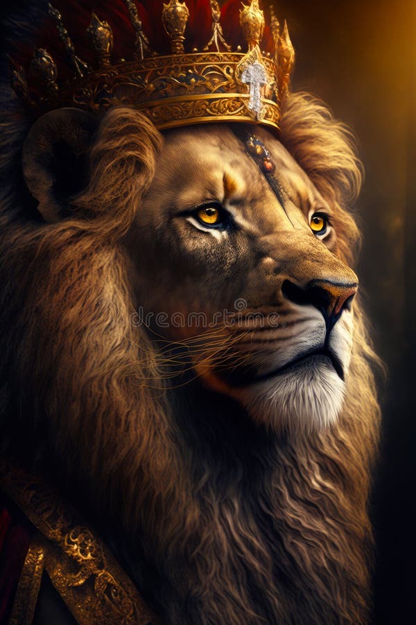 Close Up of Lion Wearing Crown on Top of it S Head. Generative AI Stock ...