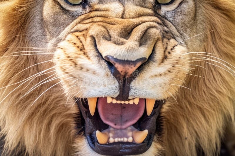 Close-up of a Lions Face, Showing Its Huge Teeth Stock Image - Image of ...