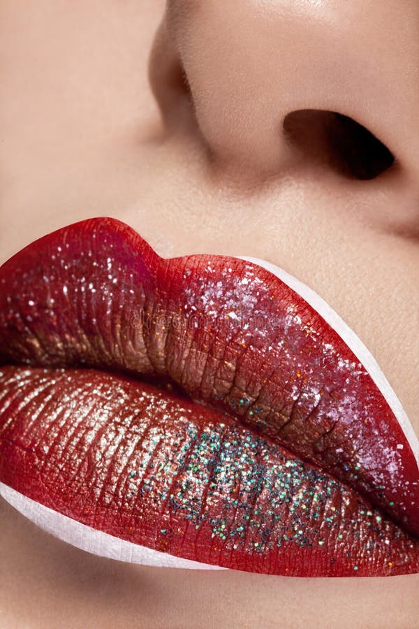Close Up Lips with Red Lipstick Stock Photo - Image of sensual, skin ...
