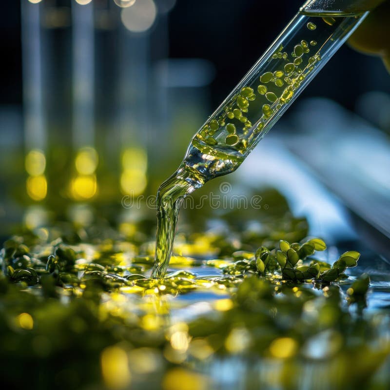 Close-Up of Liquid Extraction in Laboratory with Green Plant Material ...