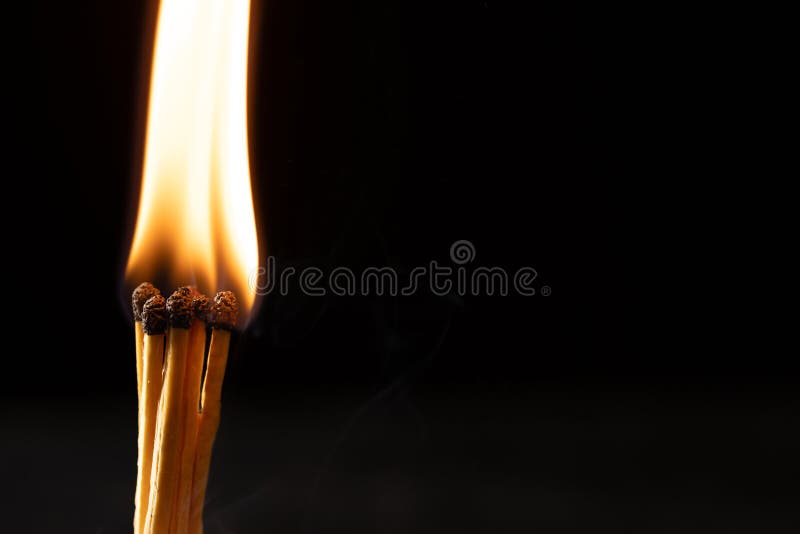 Close Up of Lit Matches with Copy Space on Black Background Stock Image ...