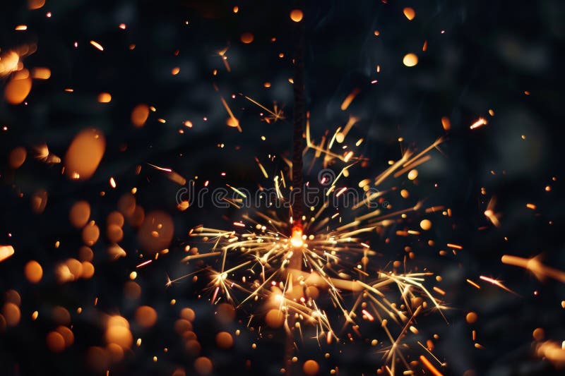 Close-up of a Lit Sparkler Creating Bright Patterns in the Darkness ...